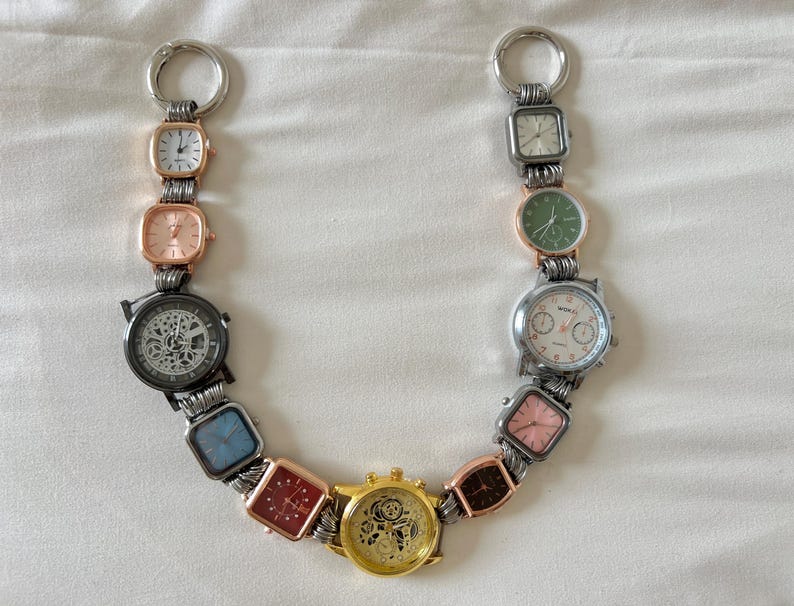 Cyberpunk Retro Multicolor Watch Bag Strap, 11 Clocks Metal Bag Straps ...