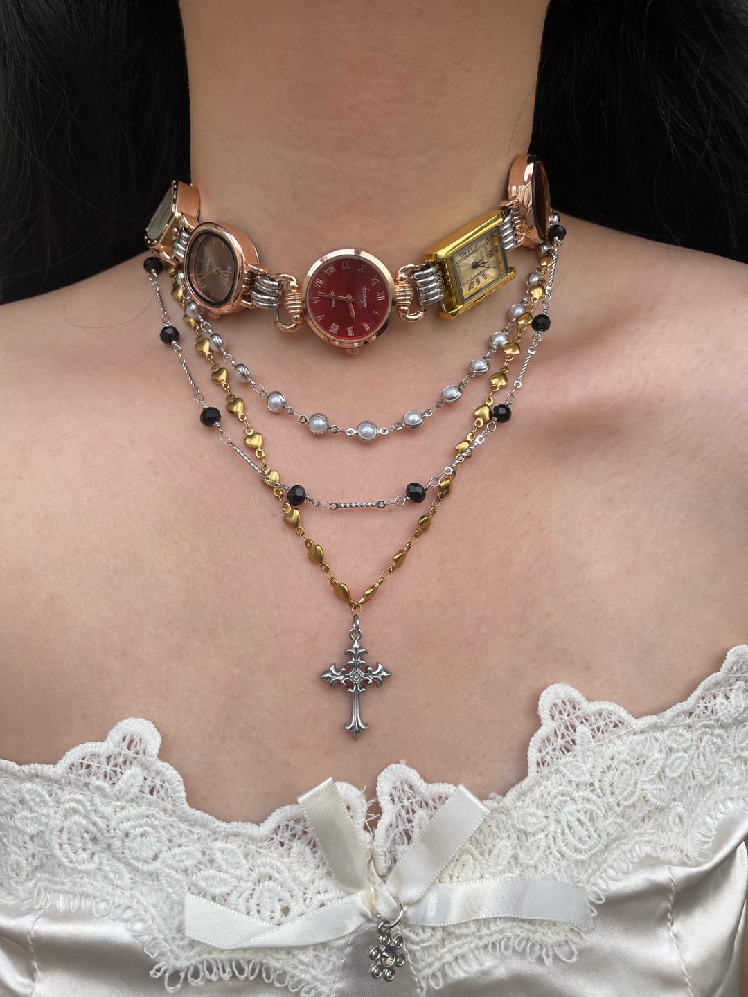 Five Different Watch Faces Choker Necklace,silver Chain Choker, Unique ...