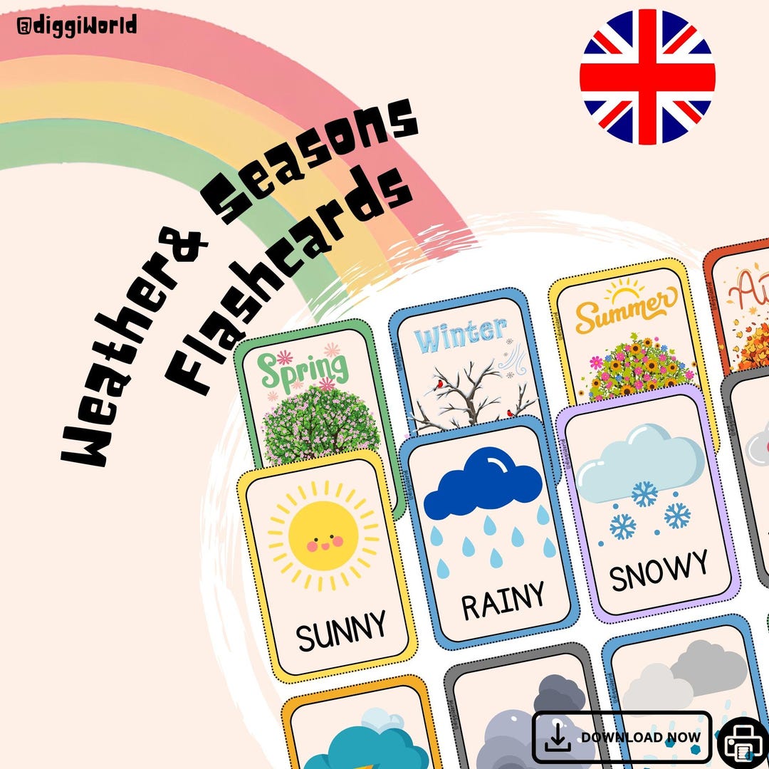 Weather& Seasons Flashcards for Kids - Etsy UK