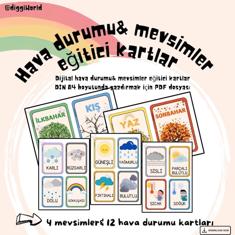 Hava Durumu& Mevsimler Eğitici Kartlar çocuklar Için - Etsy