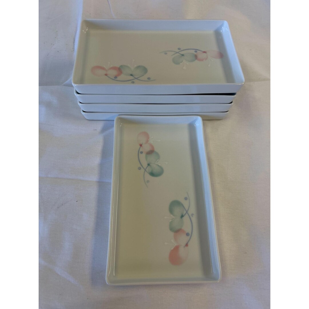 Set of 5 Rectangular Ceramic Plates With Pastel Floral Design - Etsy