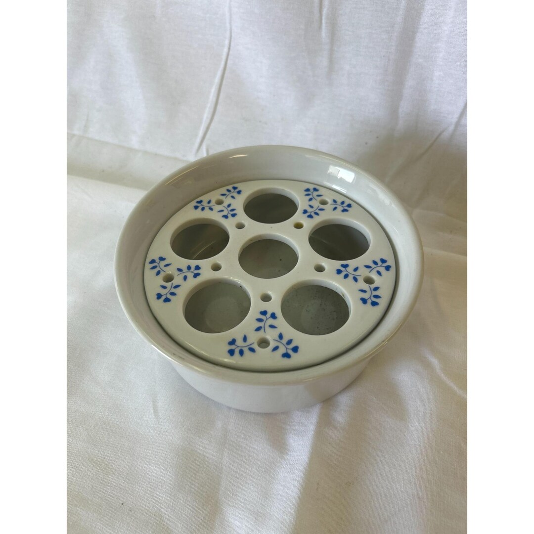 Vintage Ceramic Floral Flower Frog Vase Insert White & Blue Design - Etsy
