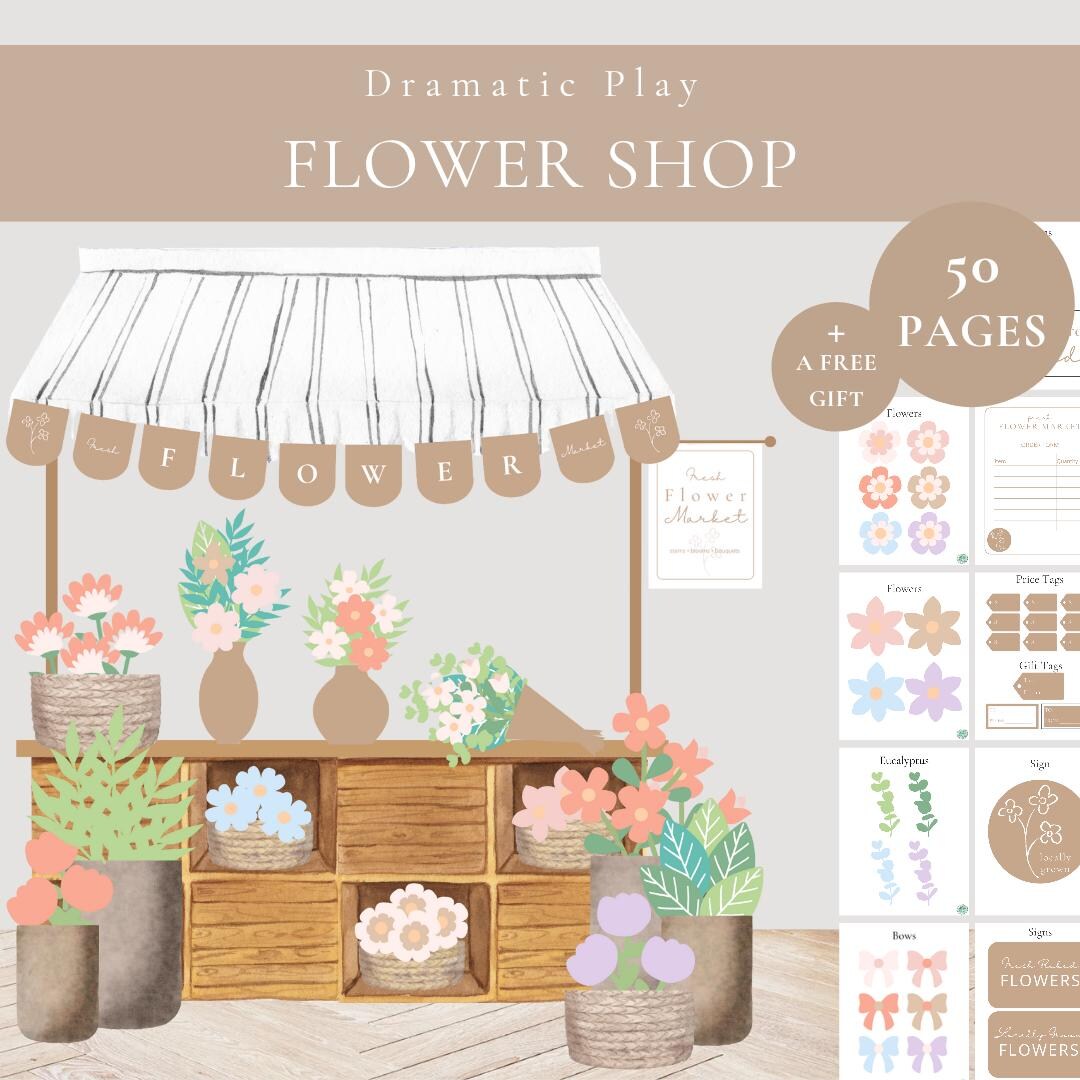 Flower Market Dramatic Play Set Printable Pdf-kids Floral Shop Pretend ...