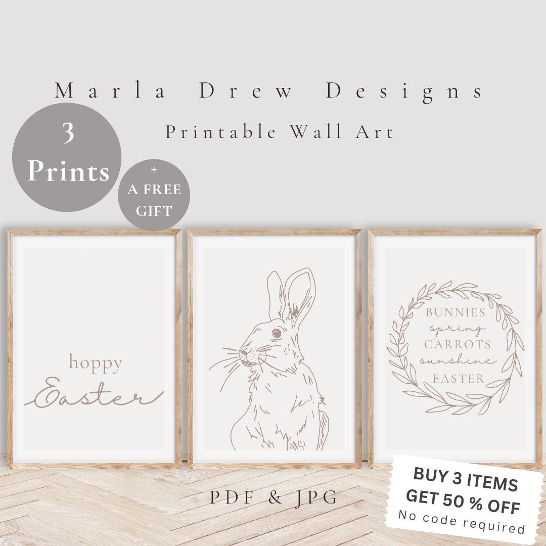Minimalist Modern Neutral Beige Easter Line Drawing Digital Art Prints ...