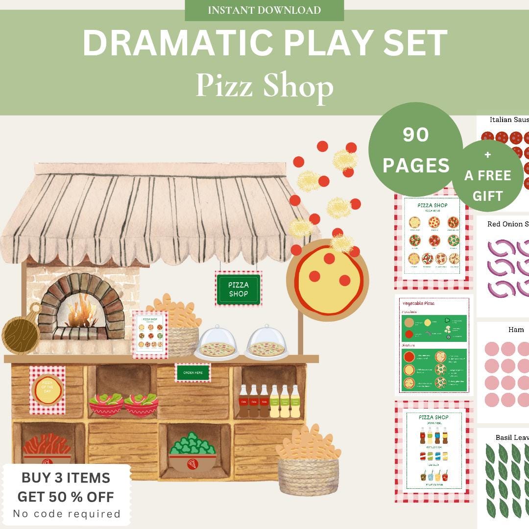 Pizza Shop Dramatic Play Kit Digital Download-preschool Pretend Play ...