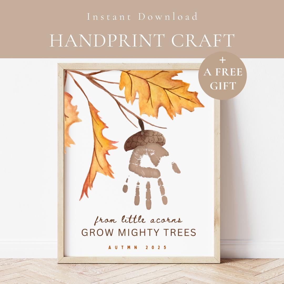 Acorn Handprint Craft Printable-autumn Tree Hand Print Kid Activity ...