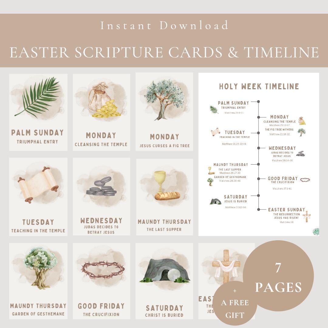 Neutral Color Theme Kid Easter Holy Week Scripture Story Cards+timeline ...