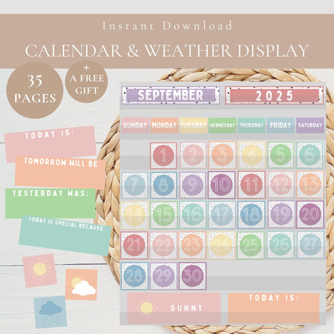 Polka Dot Pastel Classroom Calendar & Weather Display Digital Print for ...