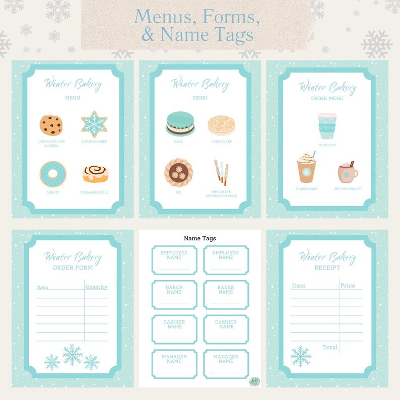 Winter Bakery Dramatic Play Printable-winter Shop Pretend Play ...
