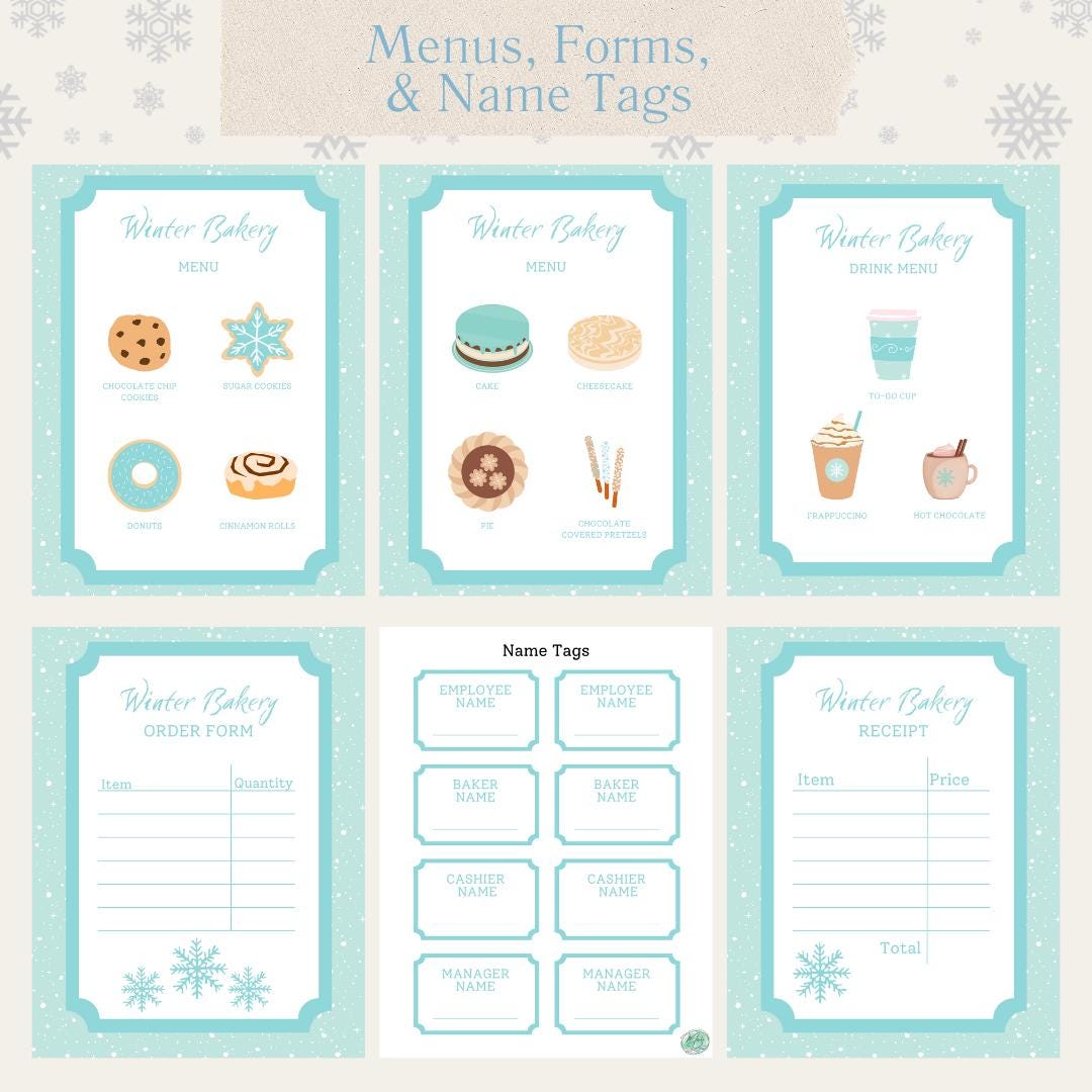 Winter Bakery Dramatic Play Printable-winter Shop Pretend Play ...