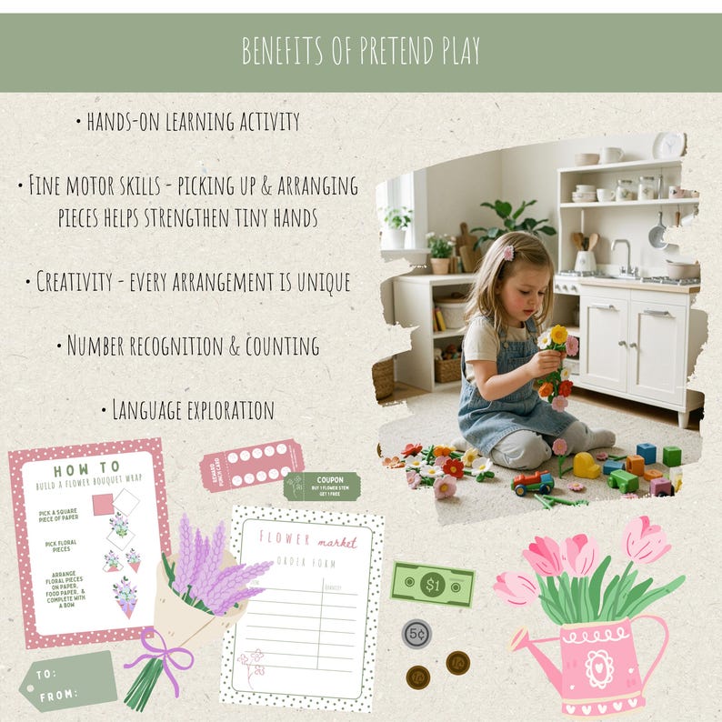 Flower Market Pretend Play Printable-build A Floral Bouquet Sequencing ...