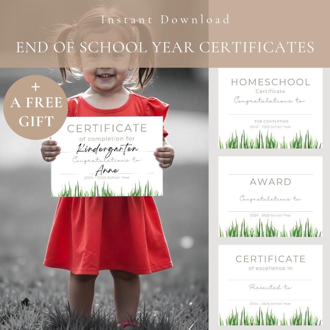 End of School Year Certificate Printable Minimalist Watercolor ...