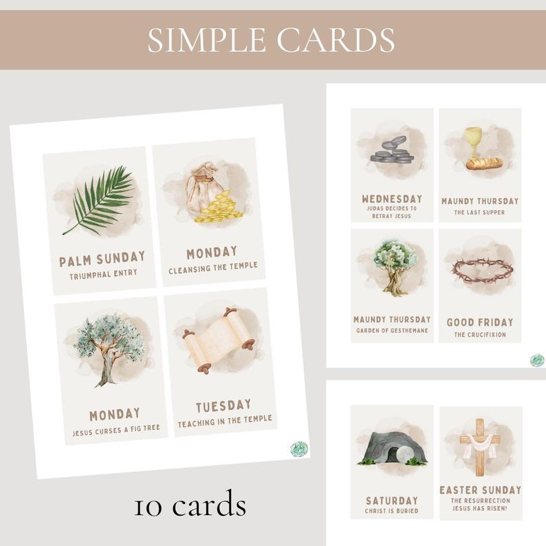 Neutral Color Theme Kid Easter Holy Week Scripture Story Cards+timeline ...