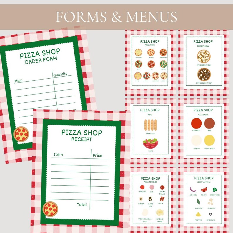 Pizza Shop Dramatic Play Kit Digital Download-preschool Pretend Play ...