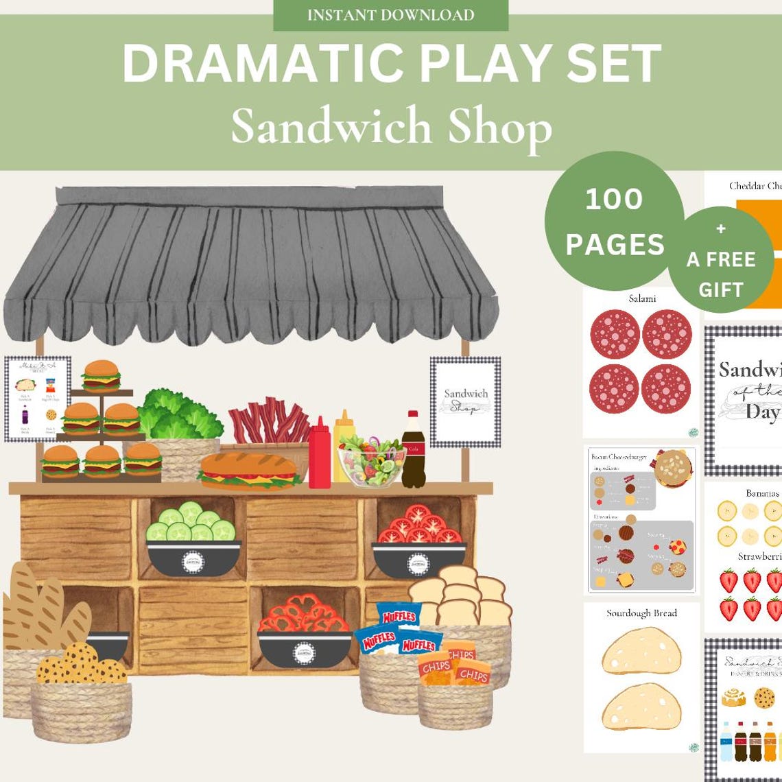 Sandwich Shop Dramatic Play Kit-sub Sandwich Pretend Play-cafe Role ...