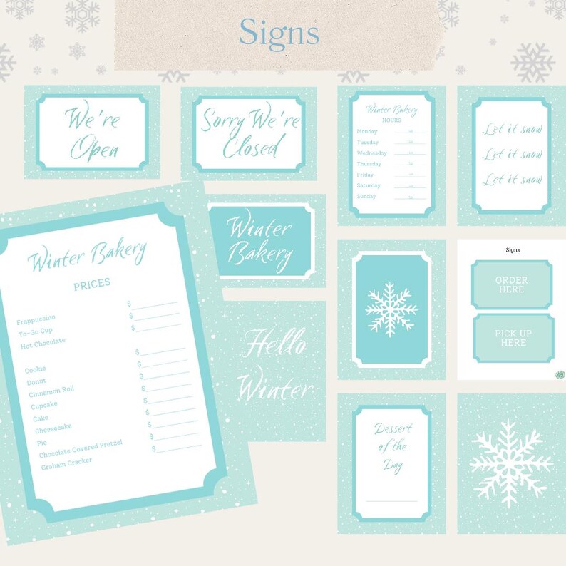 Winter Bakery Dramatic Play Printable-winter Shop Pretend Play ...