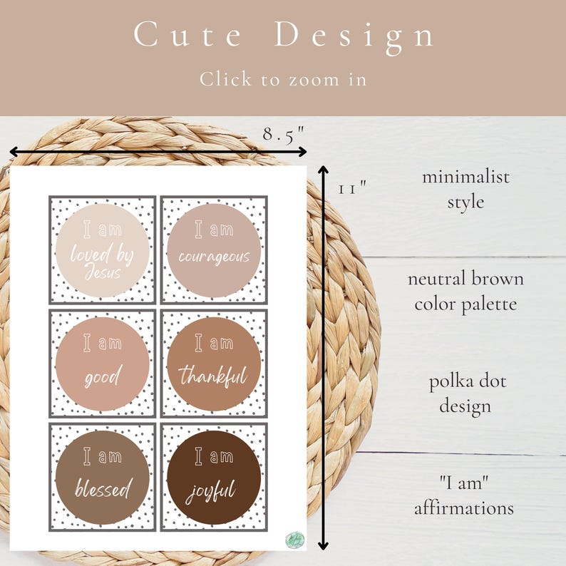 50 I Am Affirmation Cards for Kids Printable-neutral Brown Polka Dot ...