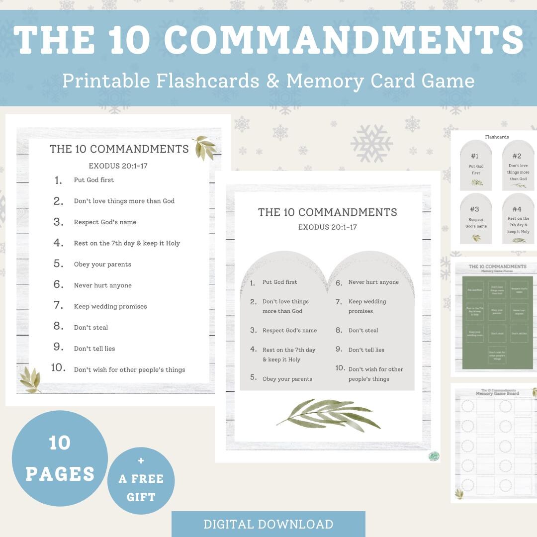 10 Commandments Kids Memory Flashcards & Memory Card Game Printables ...
