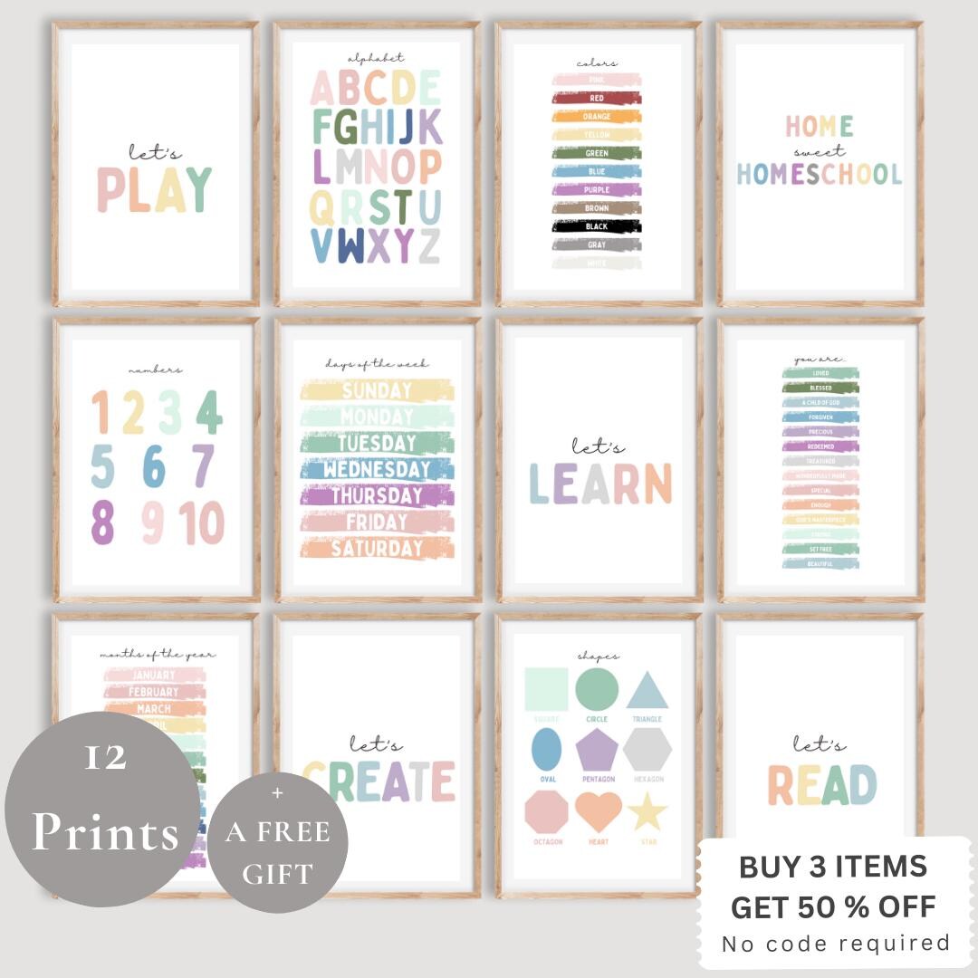 Colorful Homeschool Educational Wall Art Prints Set of 12-alphabet ...