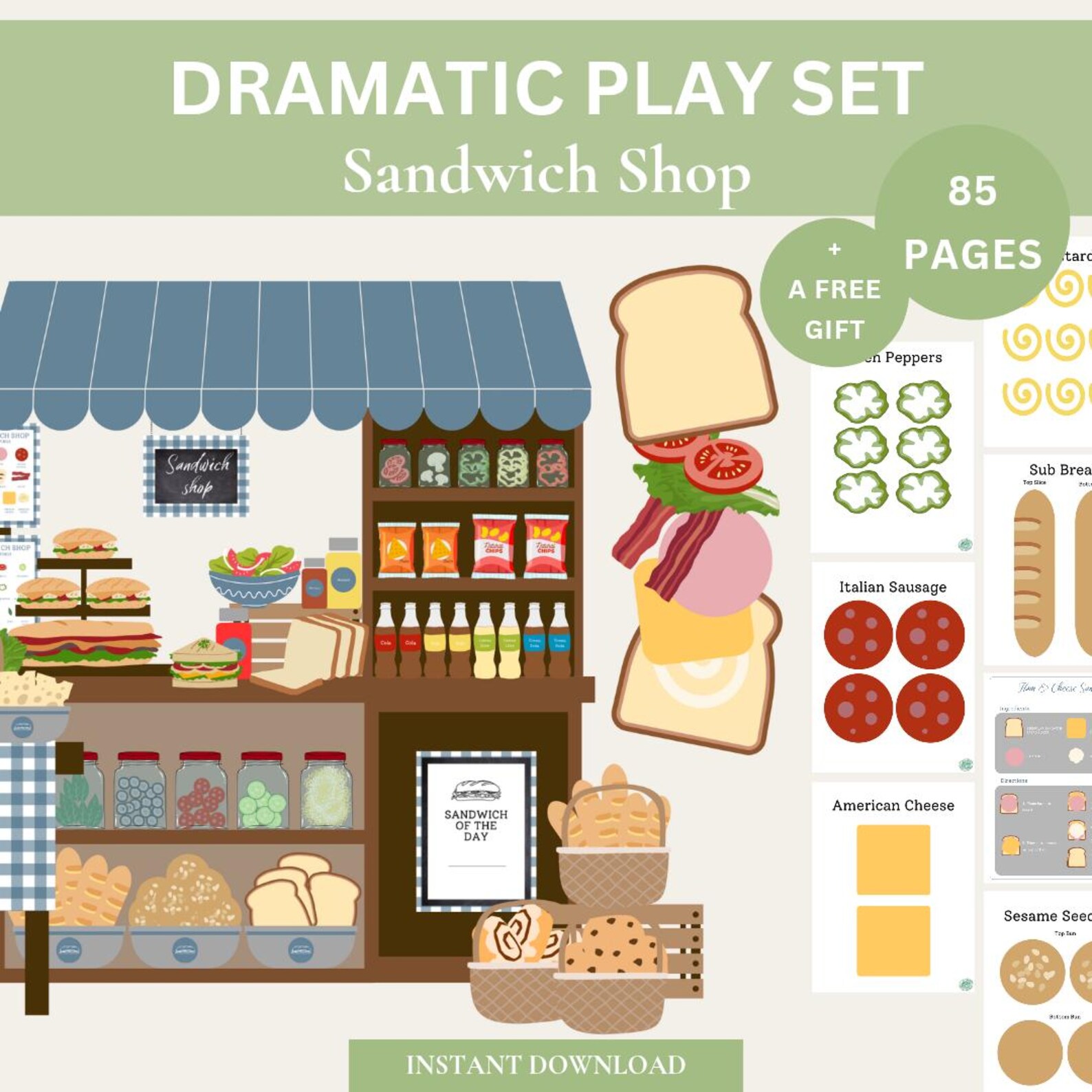 Sandwich Shop Dramatic Play Kit-sub Sandwich Pretend Play-cafe Role ...