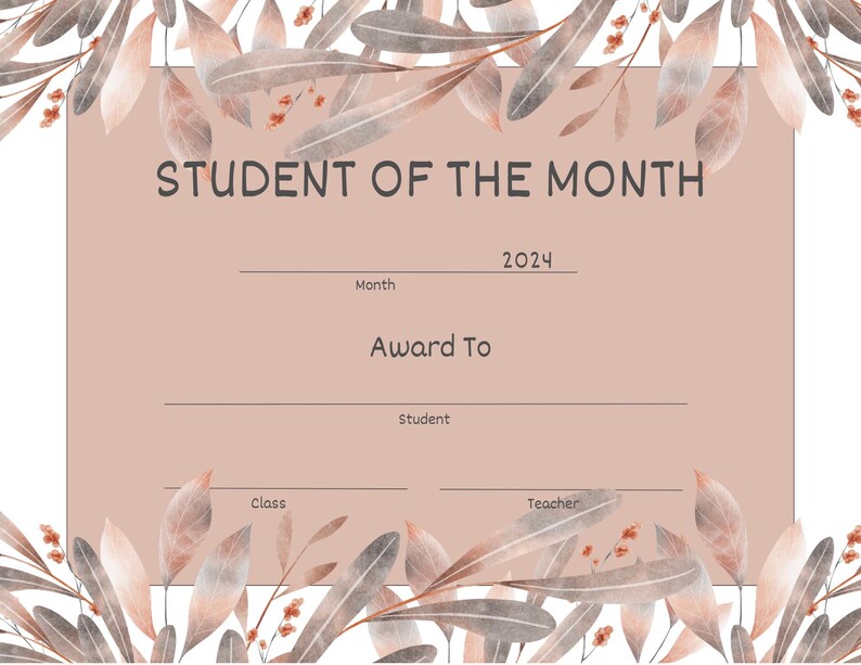 Student of the Month Award Printable Pastel Colors Educational ...