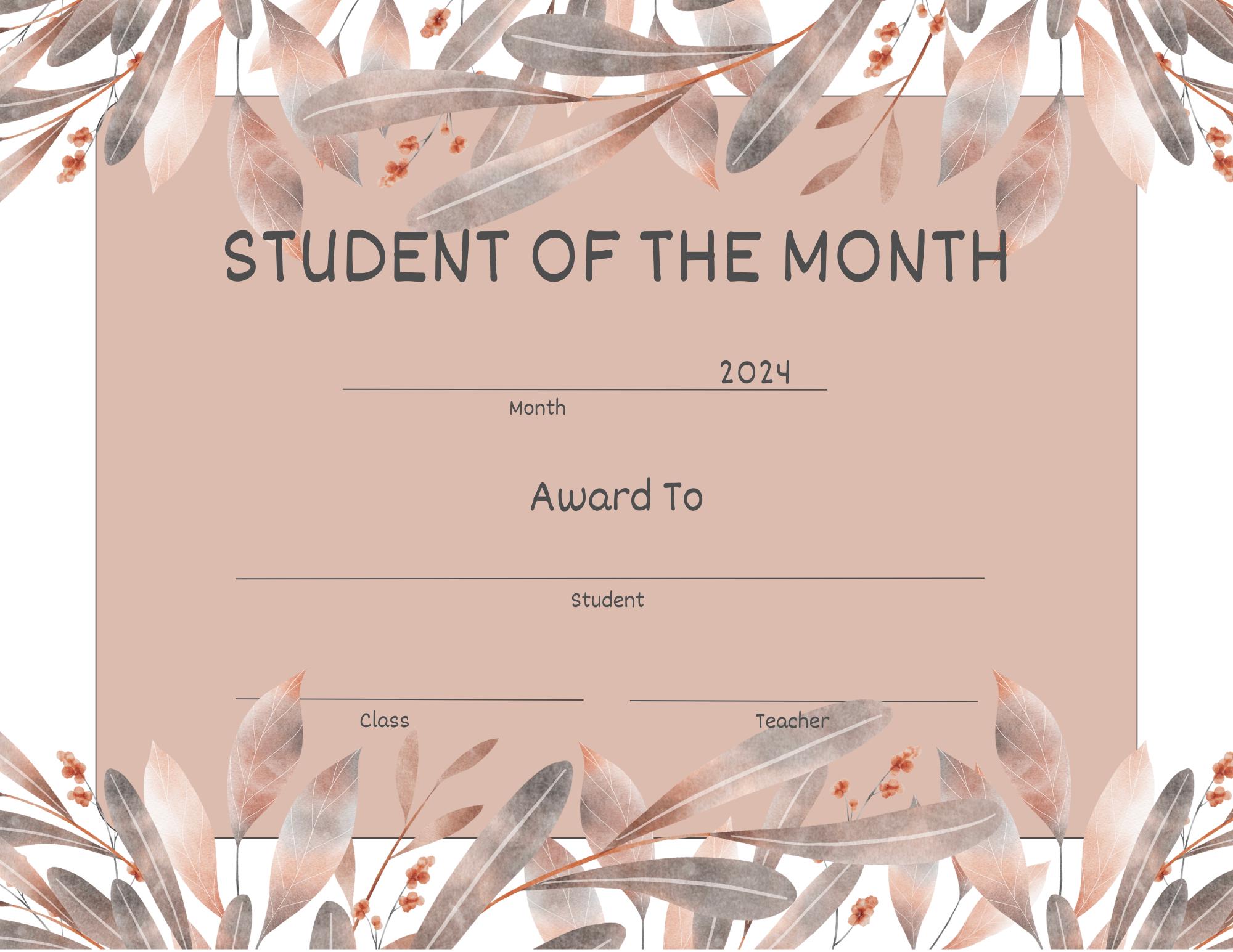 Student of the Month Award Printable Pastel Colors Educational ...