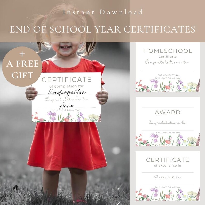 End of School Year Certificate Printable Pastel Wildflower Garden ...