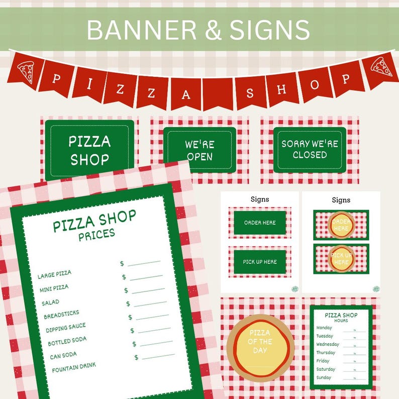 Pizza Shop Dramatic Play Kit Digital Download-preschool Pretend Play ...
