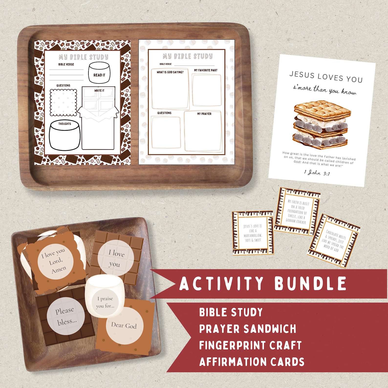 Smores & Jesus Activity Bundle Printable-kids Handprint Craft, Prayer ...