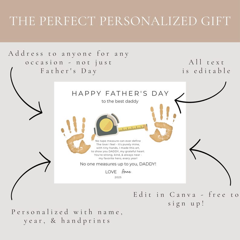 Editable Fathers Day Handprint Poem for Kid-tape Measure Gift for Dad ...