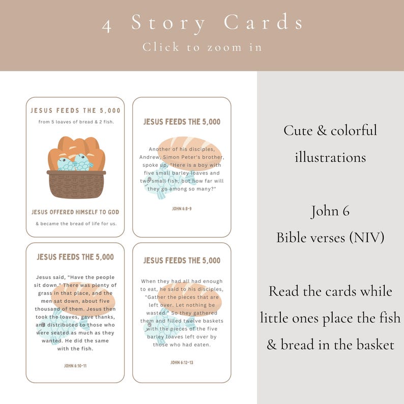 Jesus Feeds the 5000 Craft+john 6 Bible Story Cards+art Print-fish ...