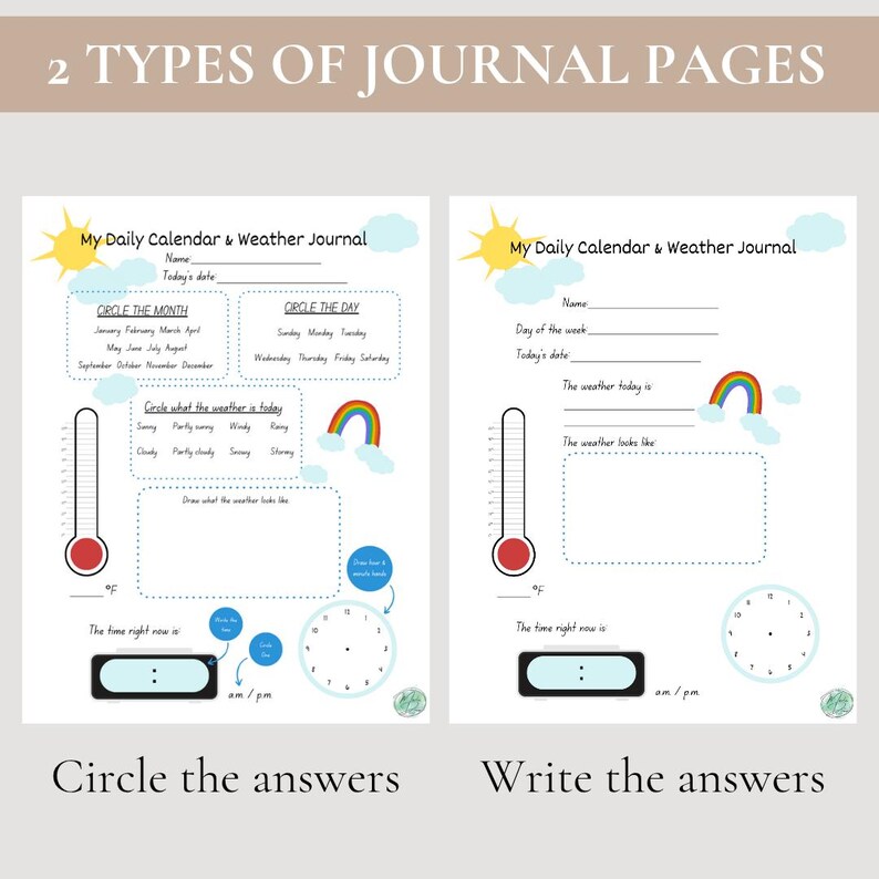Kids Daily Calendar & Weather Journal Printable Prek to 3rd Grade ...