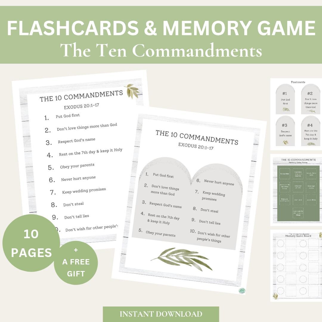 10 Commandments Kids Memory Flashcards & Memory Card Game Printables ...