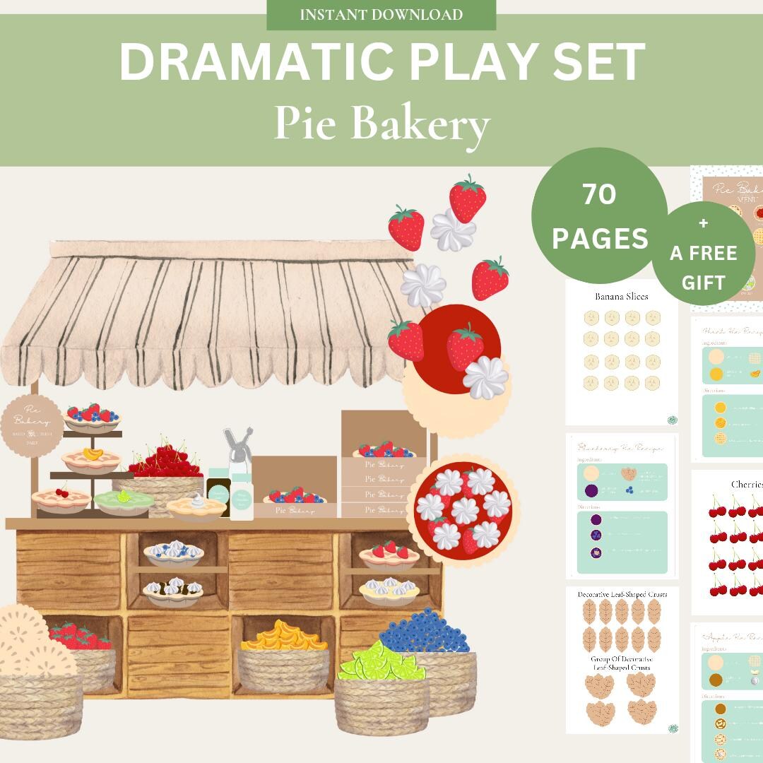 Pie Bakery Dramatic Play Printable-build A Pie Sequencing Recipe Cards ...