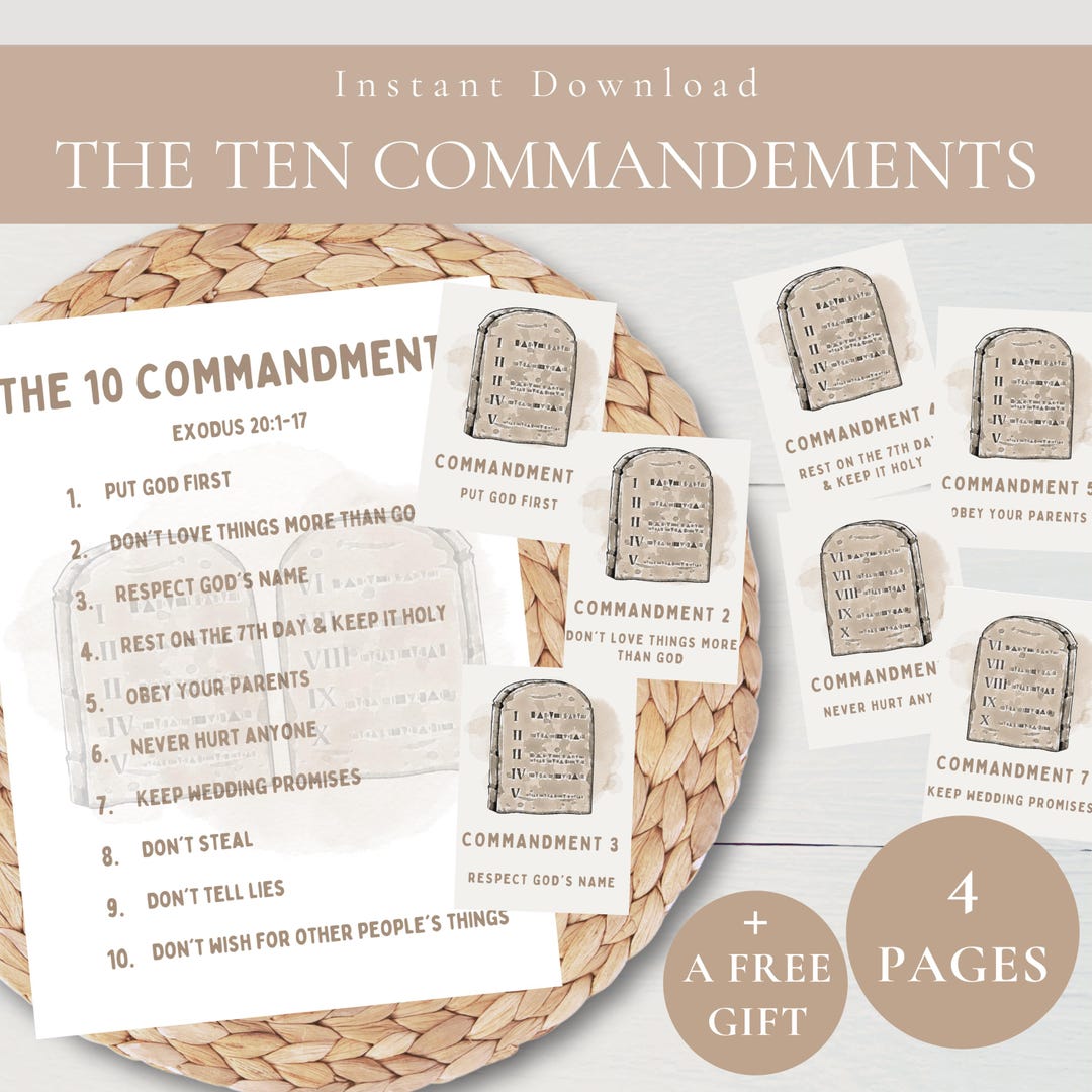 The Ten Commandments Bible Cards-10 Commandments-childrens Sunday ...