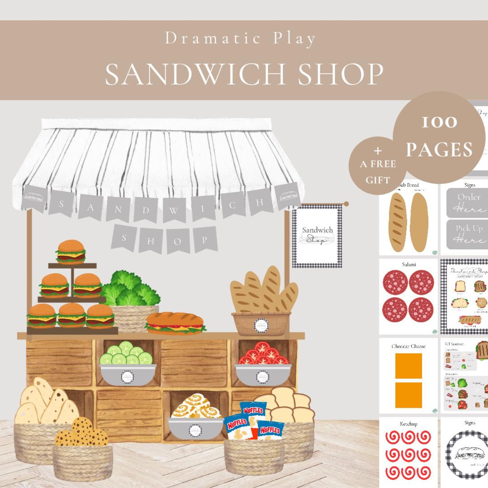Sandwich Shop Dramatic Play Kit-sub Sandwich Pretend Play-cafe Role ...