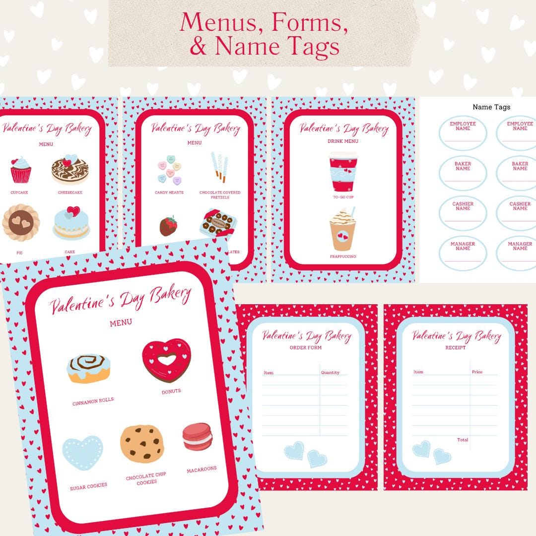 Hot Pink & Blue Valentine's Bakery Dramatic Play Printable-valentines ...