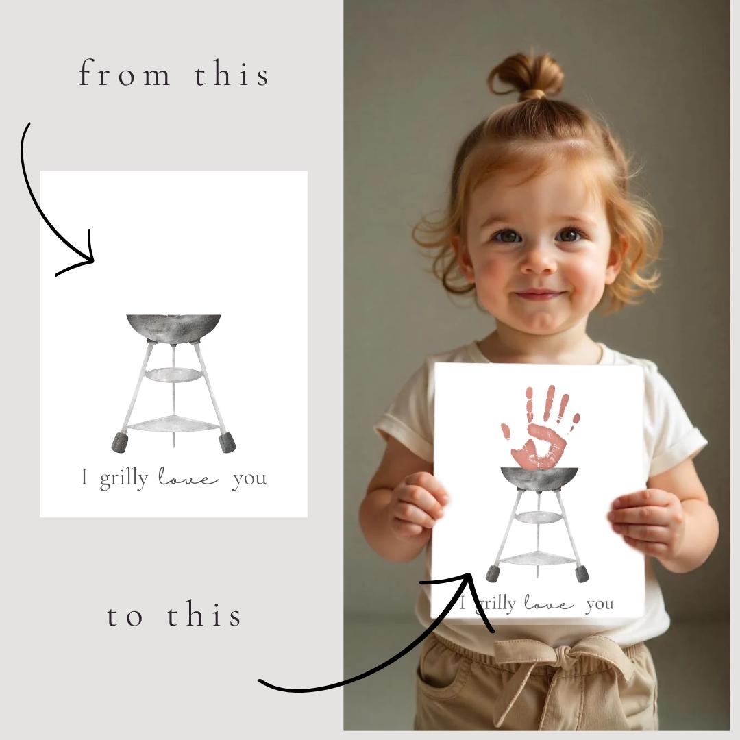 I / We Grilly Love You Handprint Craft Grill Watercolor Art Print-child ...