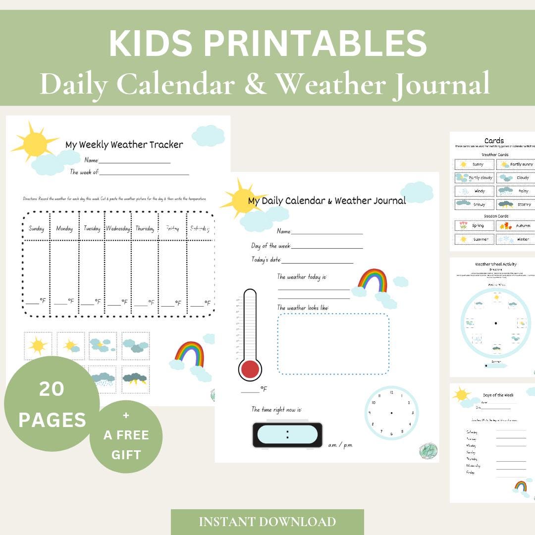 Kids Daily Calendar & Weather Journal Printable Prek to 3rd Grade ...