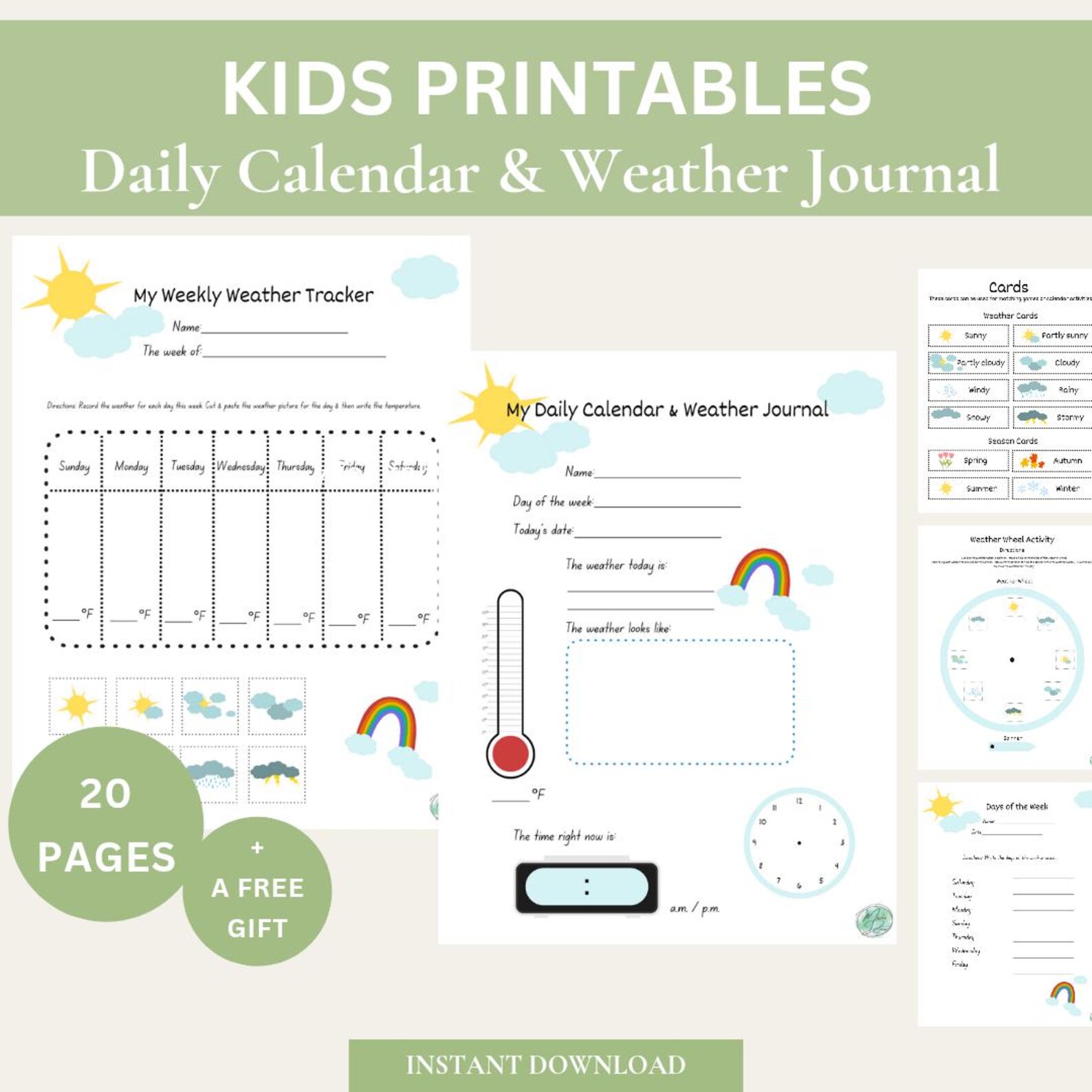 Kids Daily Calendar & Weather Journal Printable Prek to 3rd Grade ...