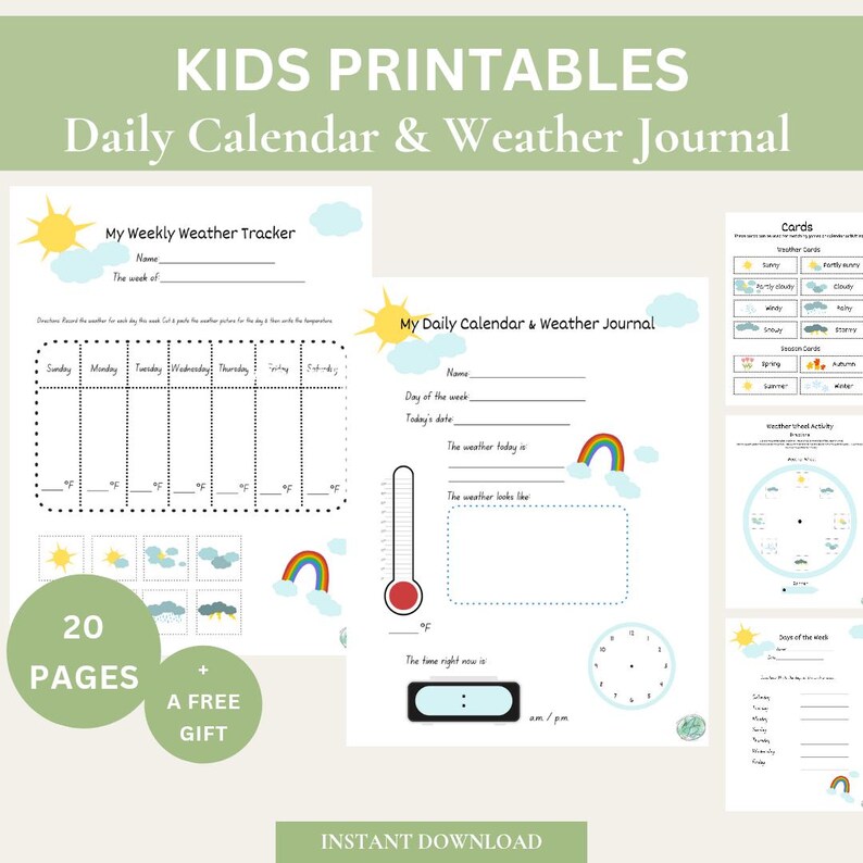 Kids Daily Calendar & Weather Journal Printable Prek to 3rd Grade ...
