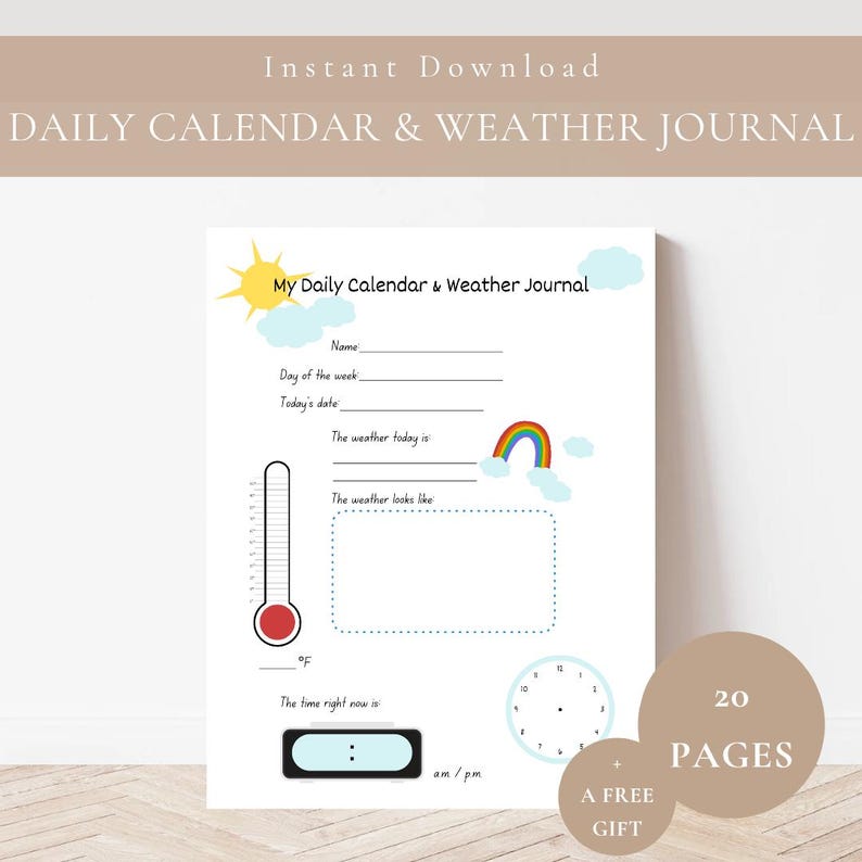 Kids Daily Calendar & Weather Journal Printable Prek to 3rd Grade ...