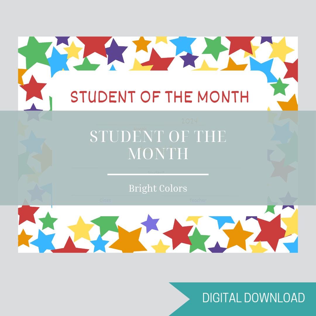 Student of the Month Award Printable Rainbow Theme Bright Colors Theme ...