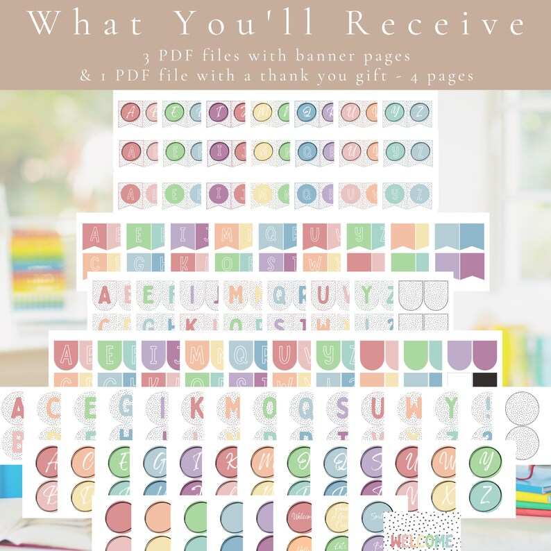 Polka Dot Pastel Classroom Banners Printables-diy Class Bulletin Board ...
