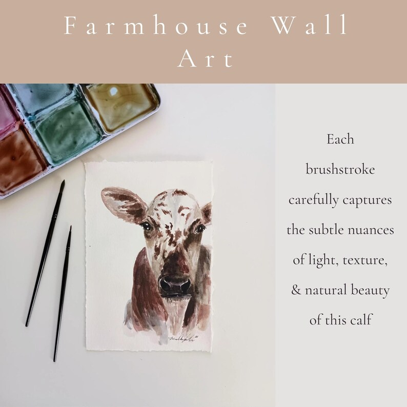 Original Brown & White Calf Watercolor Painting-hand Painted Baby Cow ...