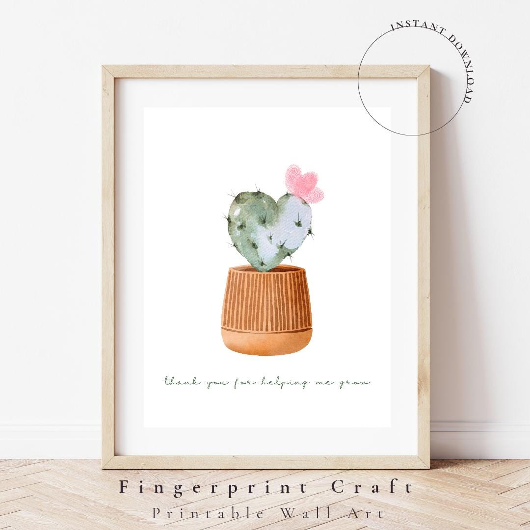 Cactus Flower Fingerprint Kid Craft Printable for Father's Day-teacher ...