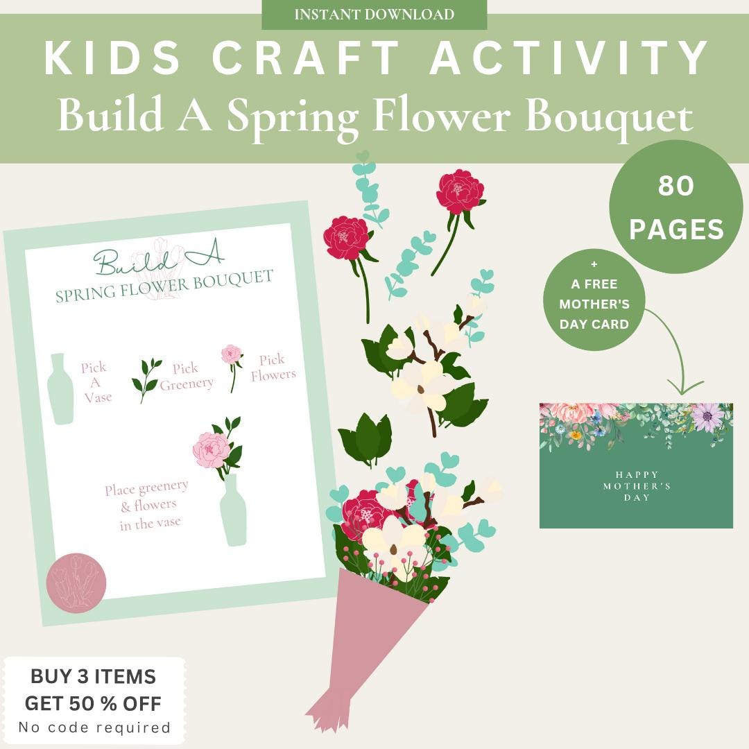 Build A Spring Flower Bouquet Kid Craft Activity Printable+mother's Day ...