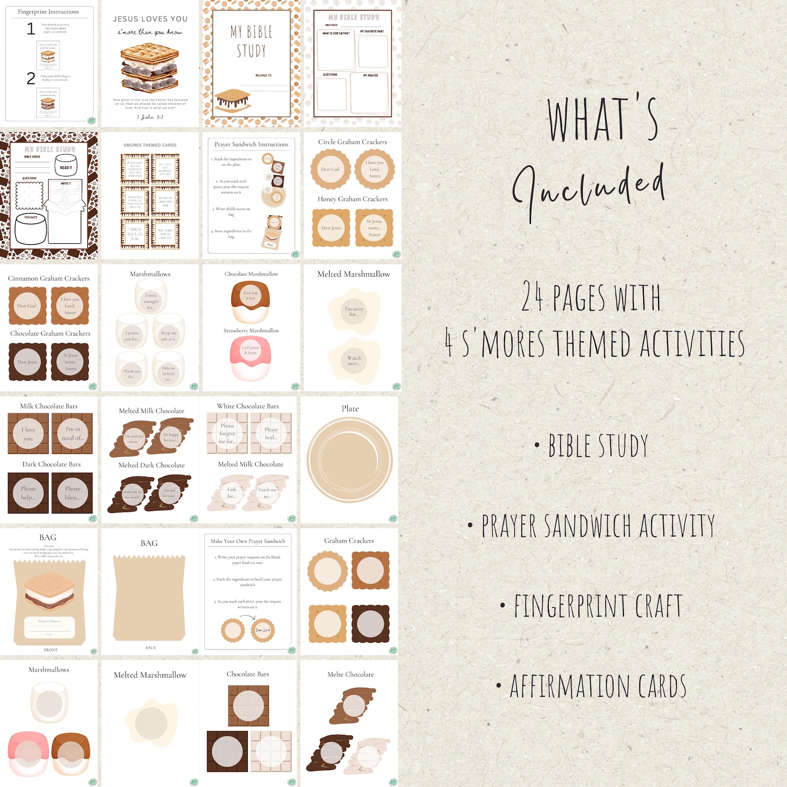 Smores & Jesus Activity Bundle Printable-kids Handprint Craft, Prayer ...