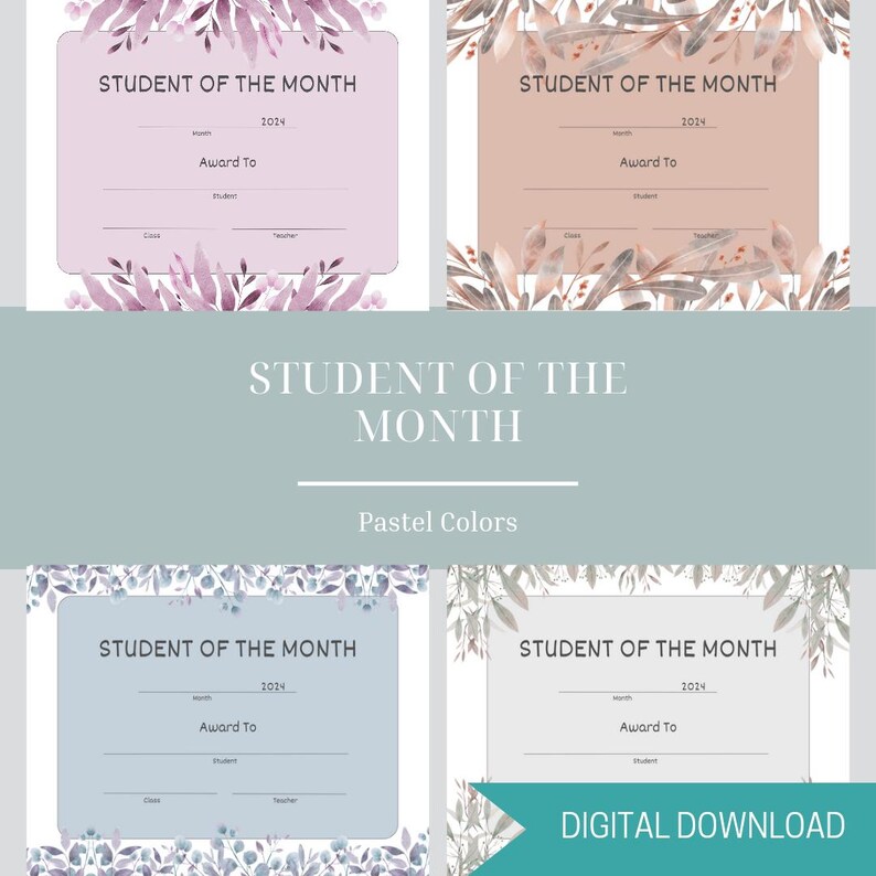 Student of the Month Award Printable Pastel Colors Educational ...