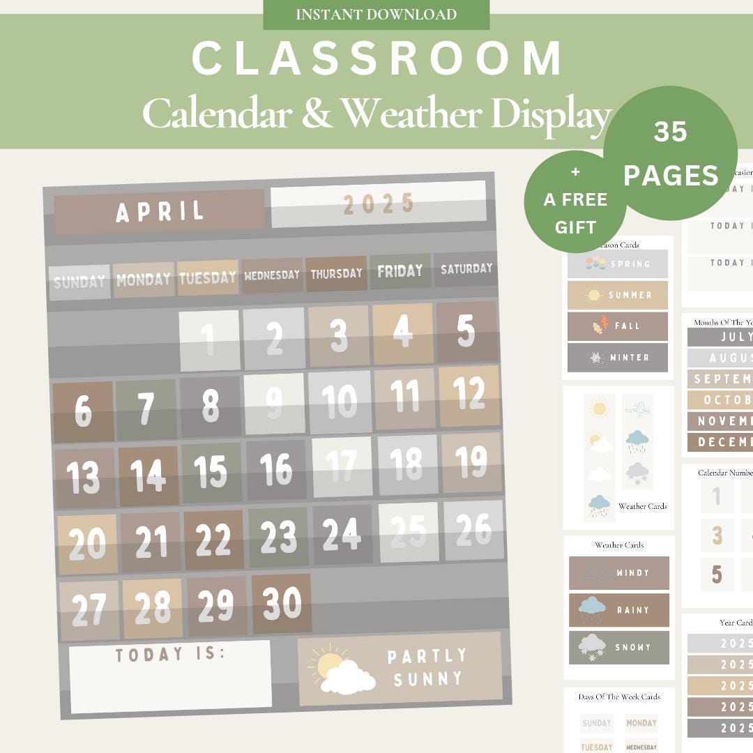 Neutral Classroom Calendar & Weather Display Digital Prints-pastel ...